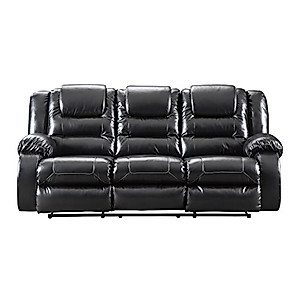 Signature Design by Ashley Vacherie Faux Leather Manual Pull-Tab Reclining Sofa, Black