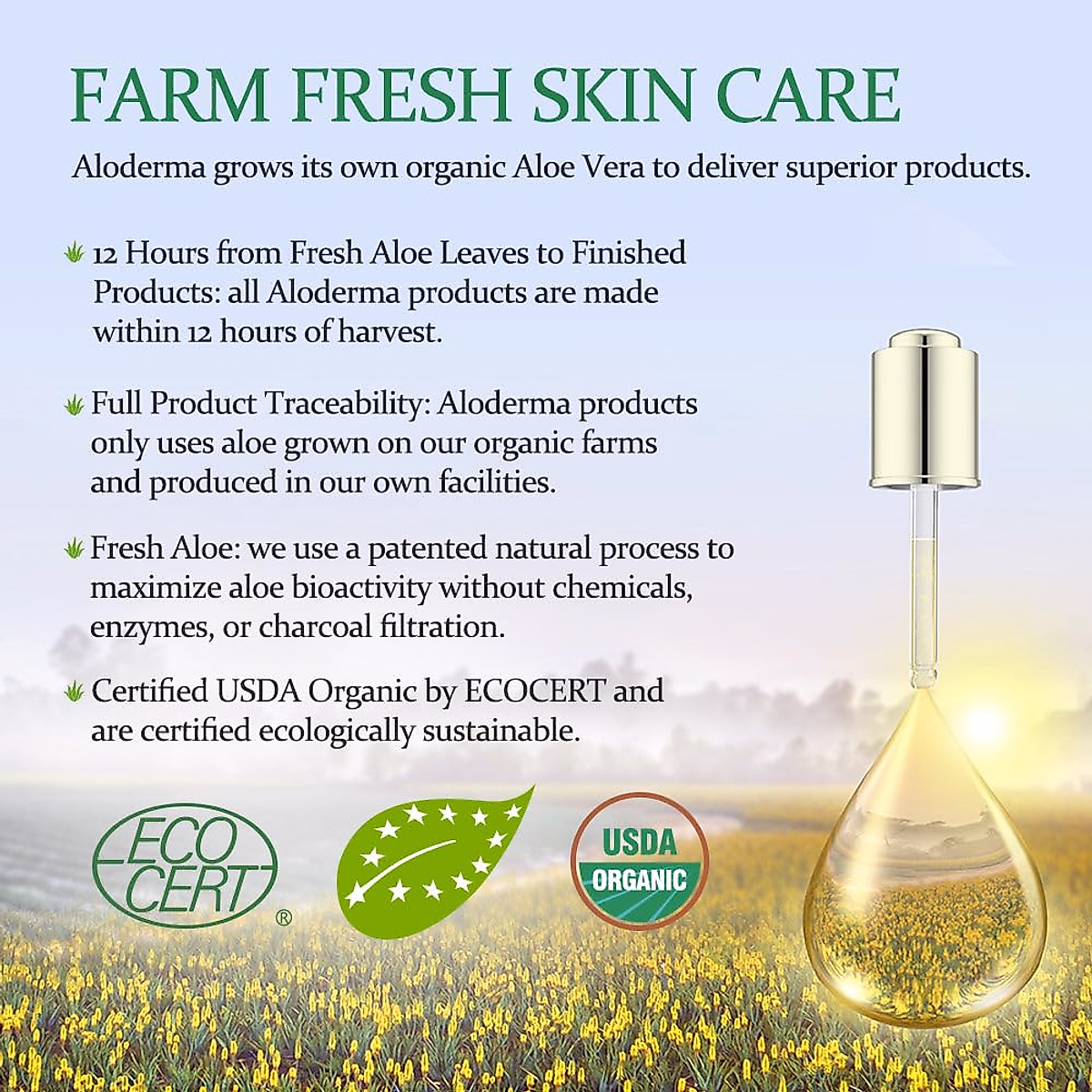 Aloderma Organic Aloe Vera Gel for Face & Body, 96% Pure Aloe Gel Made within 12 Hours of Harvest, Ideal for Skin, Scalp, & Hair Hydration, Calming Moisturizer for Soothing After Sun Care Relief, 7oz
