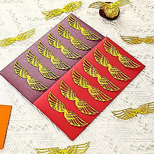 50 Pcs Golden Snitch Wings with Glue Circles Glitter Wizard Party Chocolate Decoration Golden Wings Chocolate Decor Hollowed Party Supplies for Birthday Wizard Theme Party Supplies