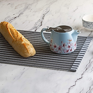 Roll Up Dish Drying Rack - Silicone Dish Drying Rack Over The Sink Kitchen (17" x 13") - Foldable Farmhouse Sink Drying Rack - Heavy- Duty Stainless Steel Core - BPA Free & Dishwasher Safe by DI ORO