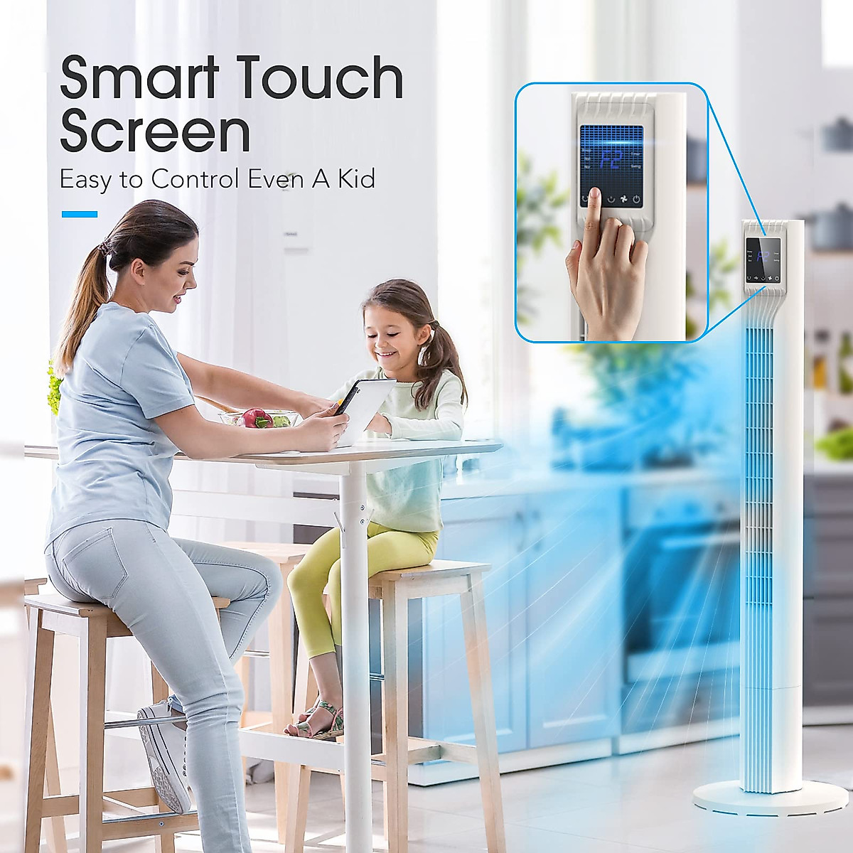 Tower Fan - 44’’ Oscillating Tower Fan with Remote Control, Quiet Bladeless Cooling Fan with 3 Modes, LED Display Stand Up Fan with 7.5h Timer, Indoor Standing Fan for Bedroom/Home Office Use