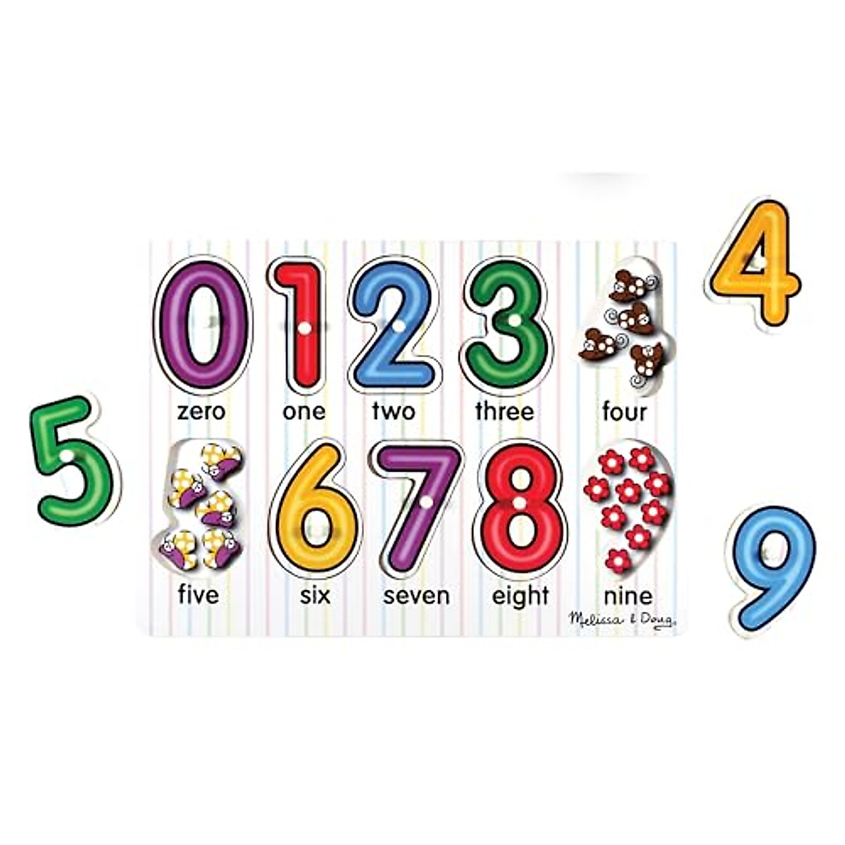 Melissa & Doug Lift & See Numbers Wooden Peg Puzzle - 10 Pieces - FSC Certified