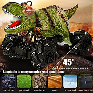 KunisJoy 2.4G Dinosaur Remote Control Car,Dinosaur Monster Trucks for Boys with Music Light Spray Mist.Dinosaur Toys for Kids, Birthday Gift for 3 4 5 6 7 8 Year olds Boys Girl