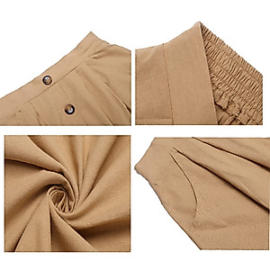 Naggoo Womens Summer A-Line High Waisted Button Pleated Midi Skirt Khaki Large