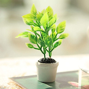 Fdit Artificial Miniature Green Plant Bonsai Fake Potted Plant Garden Decor Accessory for Home Garden Decor Regard