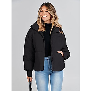 MEROKEETY Women's 2024 Winter Long Sleeve Zip Puffer Jacket Pockets Baggy Short Down Coats, Black, S