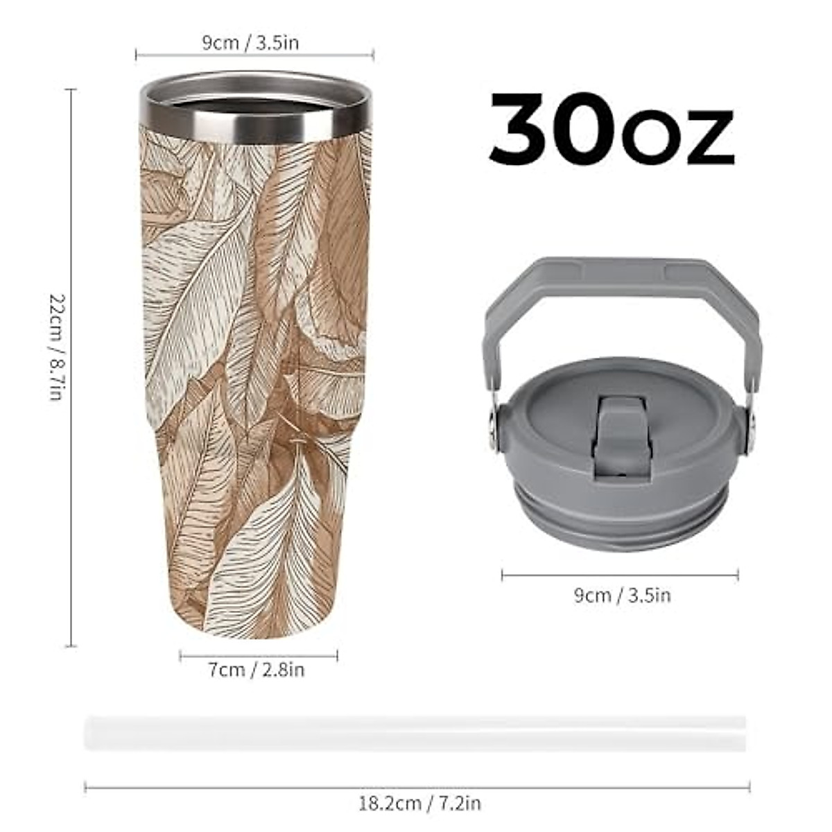 Art Pictures of Leaves Tumbler 30oz Large Capacity Car Cup with Handle Fit in Any Car Cup Holder Stainless Steel Leakproof Insulated Coffee Tumblers with Lid And Straw