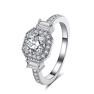 Ginger Lyne Collection Julieanna Engagement Ring for Women Halo Pave Sterling Silver Cubic Zirconia CZ Simulated Diamond Wedding Promise Bridal Jewelry