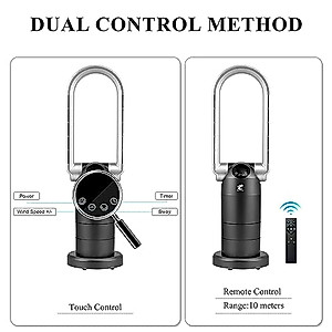 Ocean Loong Bladeless Tower Fan and Air Purifier in one, 9 Speeds & 9 Hs Timer Quiet Cooling Fan, 120 ° Oscillating Bladeless Fan with Remote, 29 inch Powerful Floor Fan for Bedroom Room -Gray