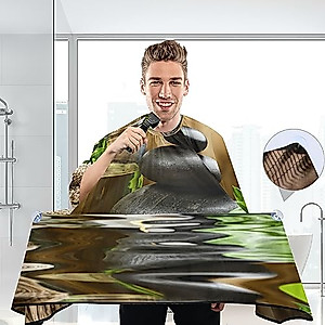 Flradish Zen Basalt Stones on Wood Barber Cape Waterproof Polyester Hair Cutting Salon Cape Adjustable Neckline Hair Hair Cutting Beard Hairdressing Cape Accessories 55×64 Inch