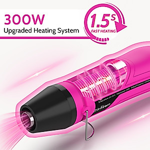 ThinkLearn Heat Gun - Mini Heat Gun for Crafting with 300W, Dual Temp Heat Gun 482°F-662°F, Fast Heat Hot Air Gun&Glue Gun Set with Nozzle, for DIY Craft Embossing Candle Making Shrink Wrapping (Pink)