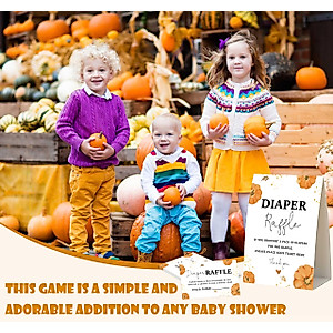 Baby Shower Games - Little Pumpkin Diaper Raffle, 1 Sign and 50 Diaper Raffle Tickets, Gender Reveal Game, Fall Baby Shower Decoration Supplies (RNB05)