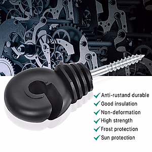 Gransuncy 50 PCS Black Electric Fence Insulator, Screw-in Insulator Fence Post Wood Ring Insulator for Farm Animal Fencing