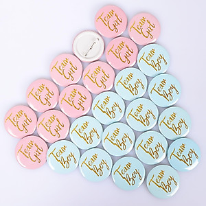 Gender Reveal Button Pins 30 Pcs, Team Boy Girl Button Pins, Pink blue Button Pin for Baby Shower Party Favors Gender Reveal Party Supplies