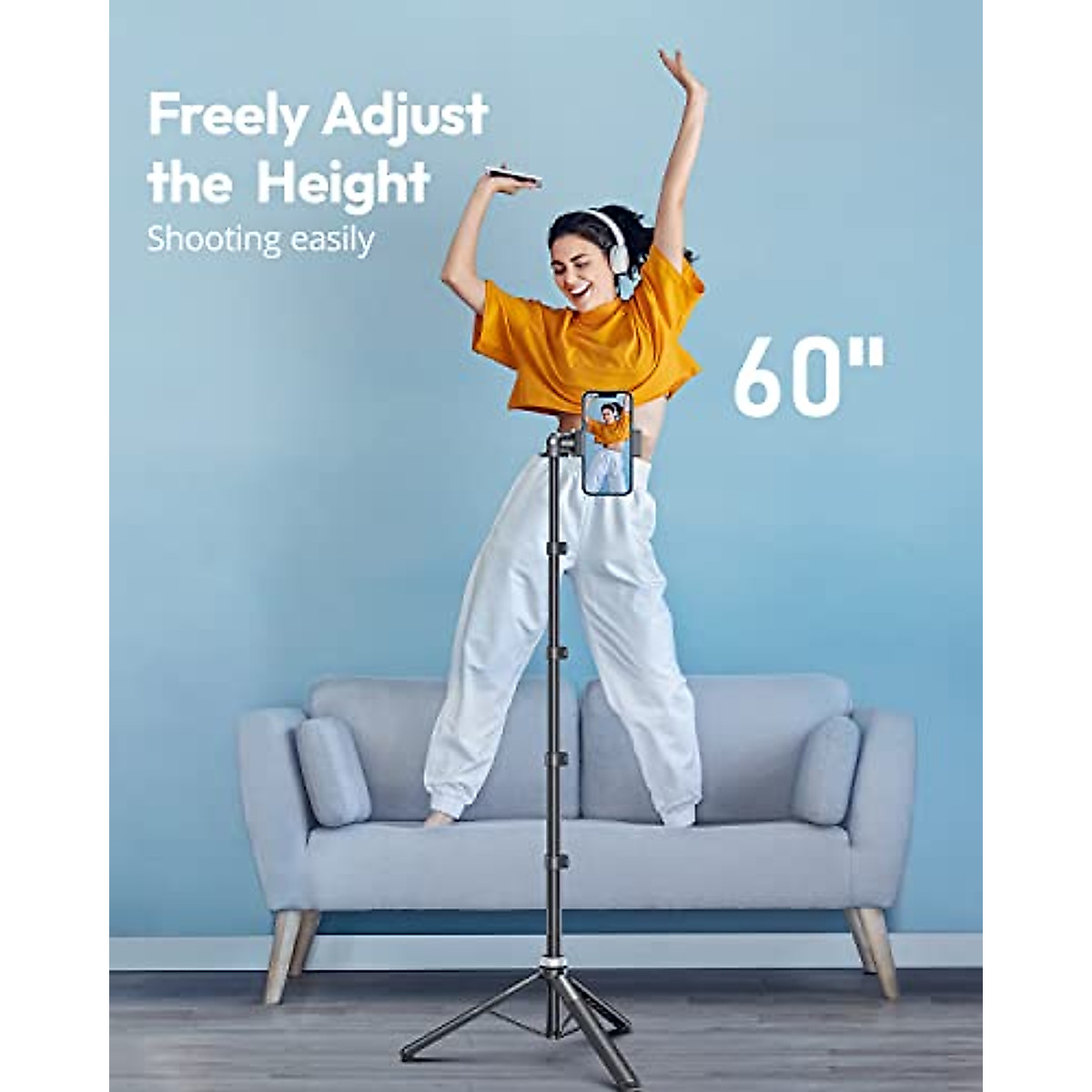 𝗡𝗲𝘄𝗲𝘀𝘁 60'' iPhone Tripod Stand, TODI Selfie Stick Tripod with Remote, Upgraded Cellphone Tripod & Gym Tripod for iPhone Compatible with iPhone 14 13 12 11 Pro Max/Samsung/GoPro/Webcam
