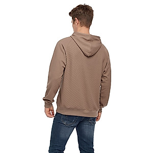VICT POPU Hoodies For Men Pullover Long Sleeve hooded Plaid Jacquard With Big Pockets Solid Color Sweatshirt Dark Khaki 3XL