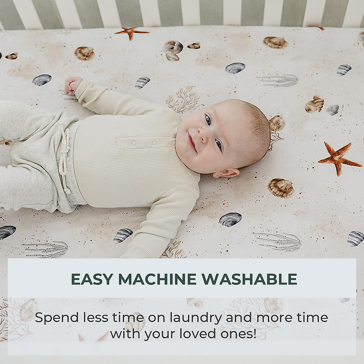 Pobibaby - 2 Pack Premium Pack N Play Sheets Fitted for Standard Pack and Plays and Mini Cribs - Ultra-Soft Jersey Knit, Stylish Ocean Pattern, Safe and Snug for Baby (Seaside)