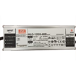 Mean Well HLG-120H-48B LED Power Supply 120W 48V 2.5A, IP67, CV+CC, with PFC, Dimming with 1-10V, 10V PWM Signal and Resistance, Input: 90~305VAC.