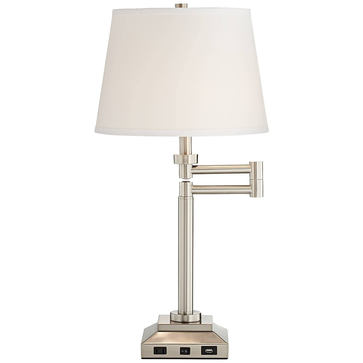 360 Lighting Camber Modern Desk Table Lamp Swing Arm with Hotel Style USB and AC Power Outlet in Base 29" Tall Brushed Nickel Linen Shade for Living Room Bedroom House Bedside Reading Home