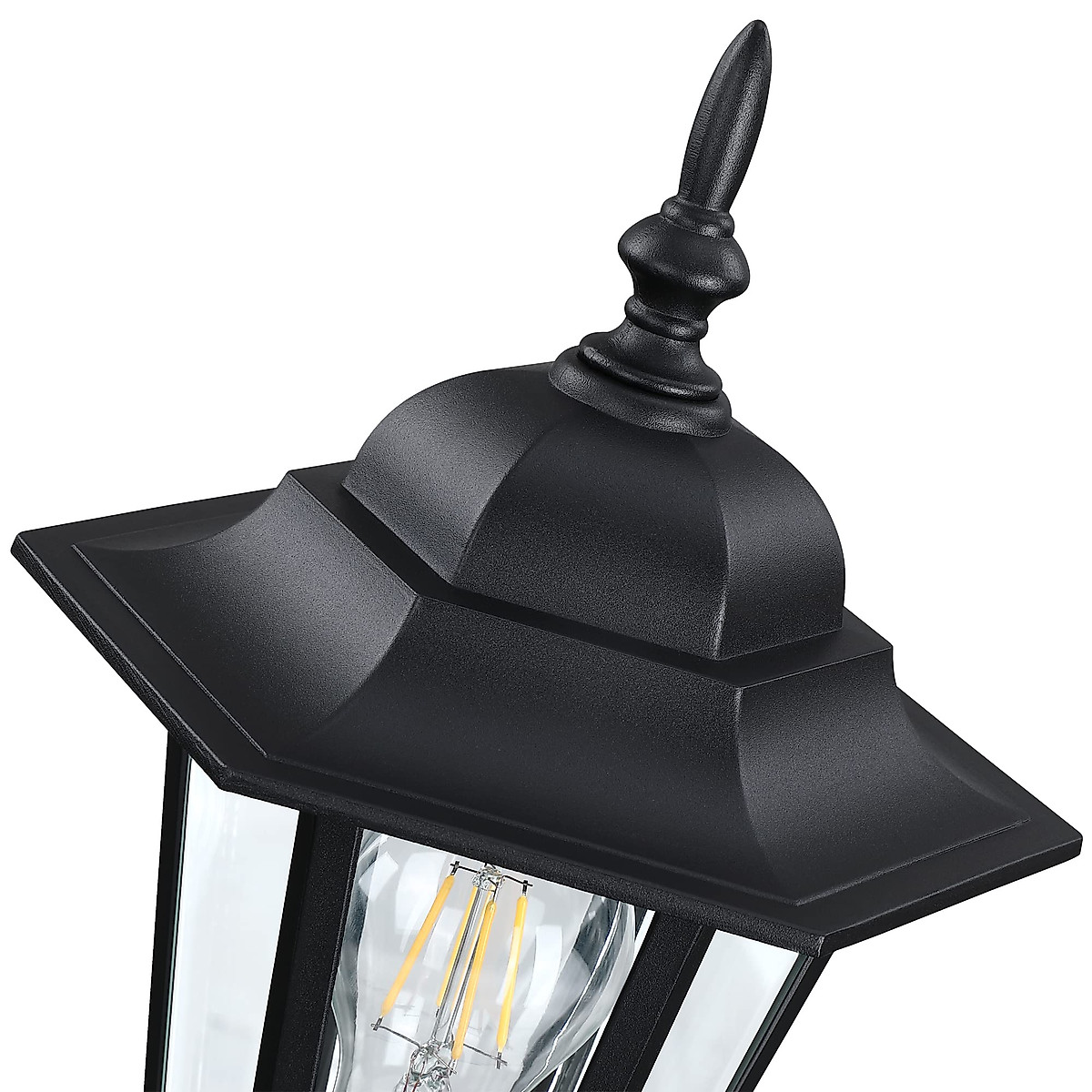 Revtronic Outdoor Post lights Hard Wired, Waterproof Column Lantern with Clear Glass Shade, Anti-Rust Pillar Mount Sconce Electric Powered, Matte Black Pole Lamp for Yard, Porch, Outside House, 2 Pack