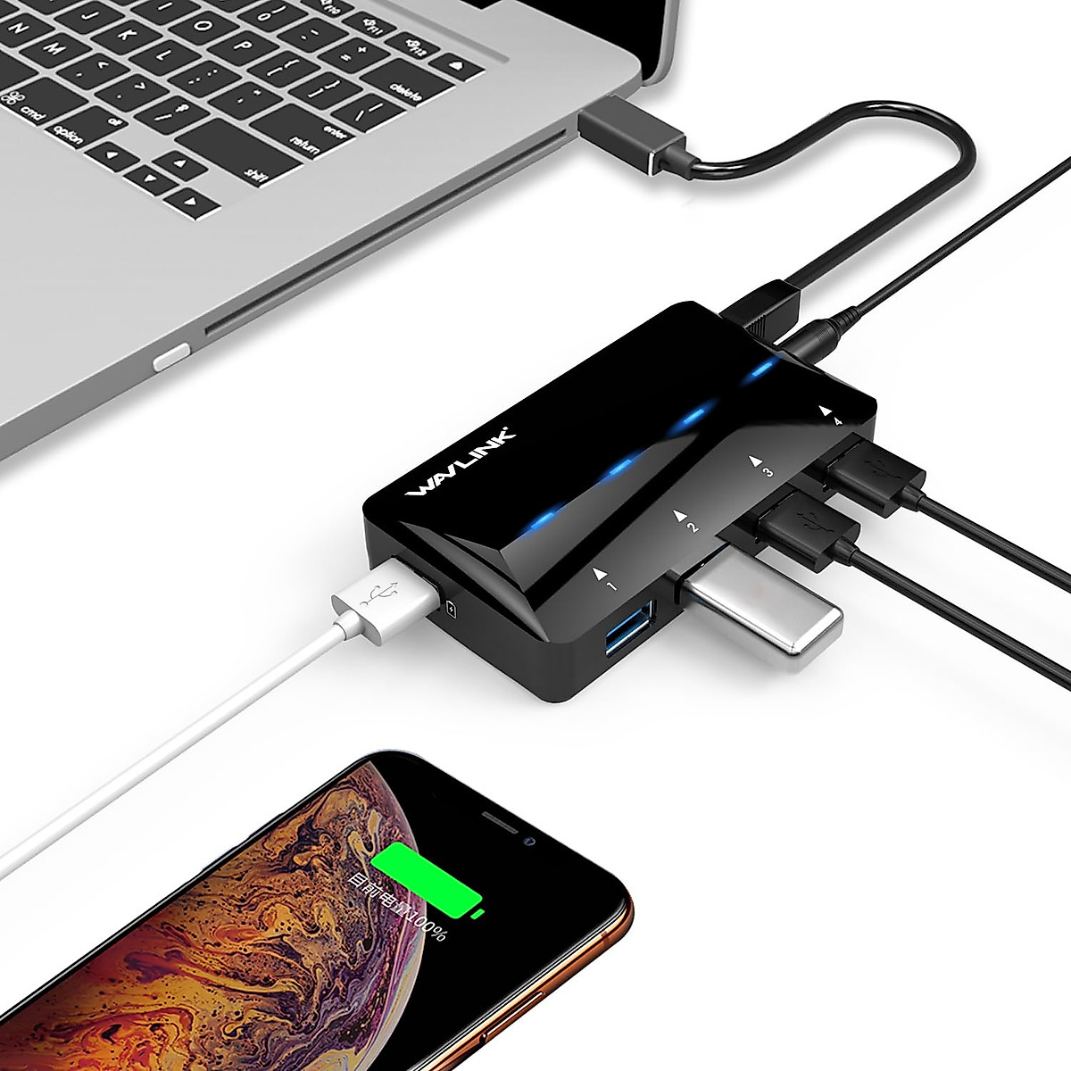 USB Powered Charging Hub,Wavlink USB Hub with 4 USB 3.0 Data Ports and 1 USB Smart Charging Port up to 2.4A,12V/2A Power Adapter, USB Splitter Support for Laptop,PC,Mac,Windows