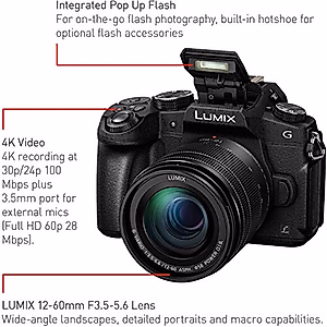 Panasonic Lumix DMC-G85 Mirrorless Camera with 12-60mm OIS Lens Starter Bundle with Bag, 64GB SD Card, 2 Extra Battery, Charger, Mini Tripod and Accessories