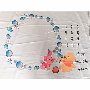 Baby Monthly Milestone Blanket Newborn Photo Props Shoots Backdrop Personalized Animal Yellow Bear Pink Elephant Blowing Bubbles Photography Growing Infants Toddlers Soft Fleece Swaddle Blanket