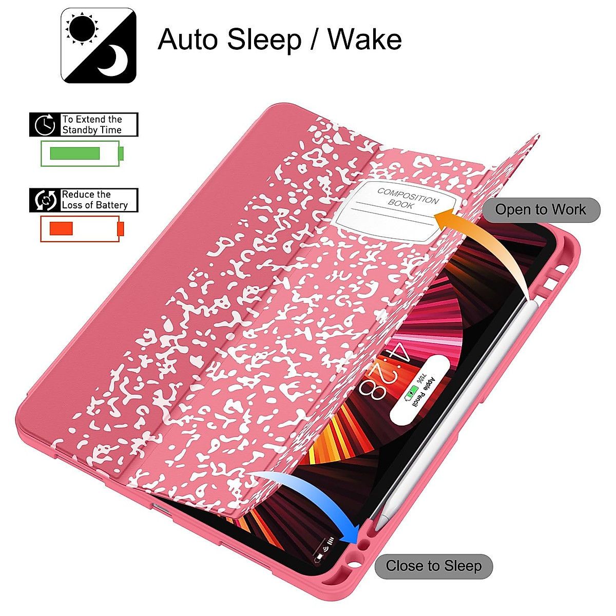 Soke New iPad Pro 11 Case (M2) 2022/2021/2020 with Pencil Holder - [Full Body Protection + Apple Pencil Charging + Auto Wake/Sleep], Soft TPU Back Cover for 2022 iPad Pro 11 inch(Book Watermelon)