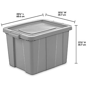 Sterilite 18 Gal Tuff1 Storage Tote, Stackable Bin with Lid, Plastic Container to Organize Garage, Basement, Attic, Gray Base and Lid, 6-Pack