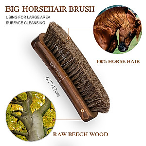 TAKAVU Shoe Shine Brushes Kit (4PCS) - 100% Soft Horsehair Bristles Brush, Polish Applicator, Crepe Suede Shoes Brush, Microfiber Buffing Cloth for Shoes, Leather, Boot, Cloth, Bag