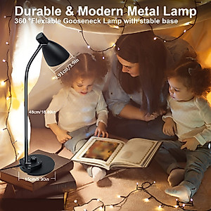 LiFMIRA Small Desk Lamp with USB Charging Port 3 Color Modes Light Induction Smart Auto-Dimming Reading Light CRI 90+ Flexible Gooseneck Desk Lamps for Home Office Dorm Study Room AC Adapter Included