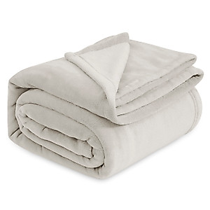 Bedsure Fleece Blanket Queen Blanket Linen - 280GSM Soft Lightweight Plush Cozy Blankets for Bed, Sofa, Couch, Travel, Camping