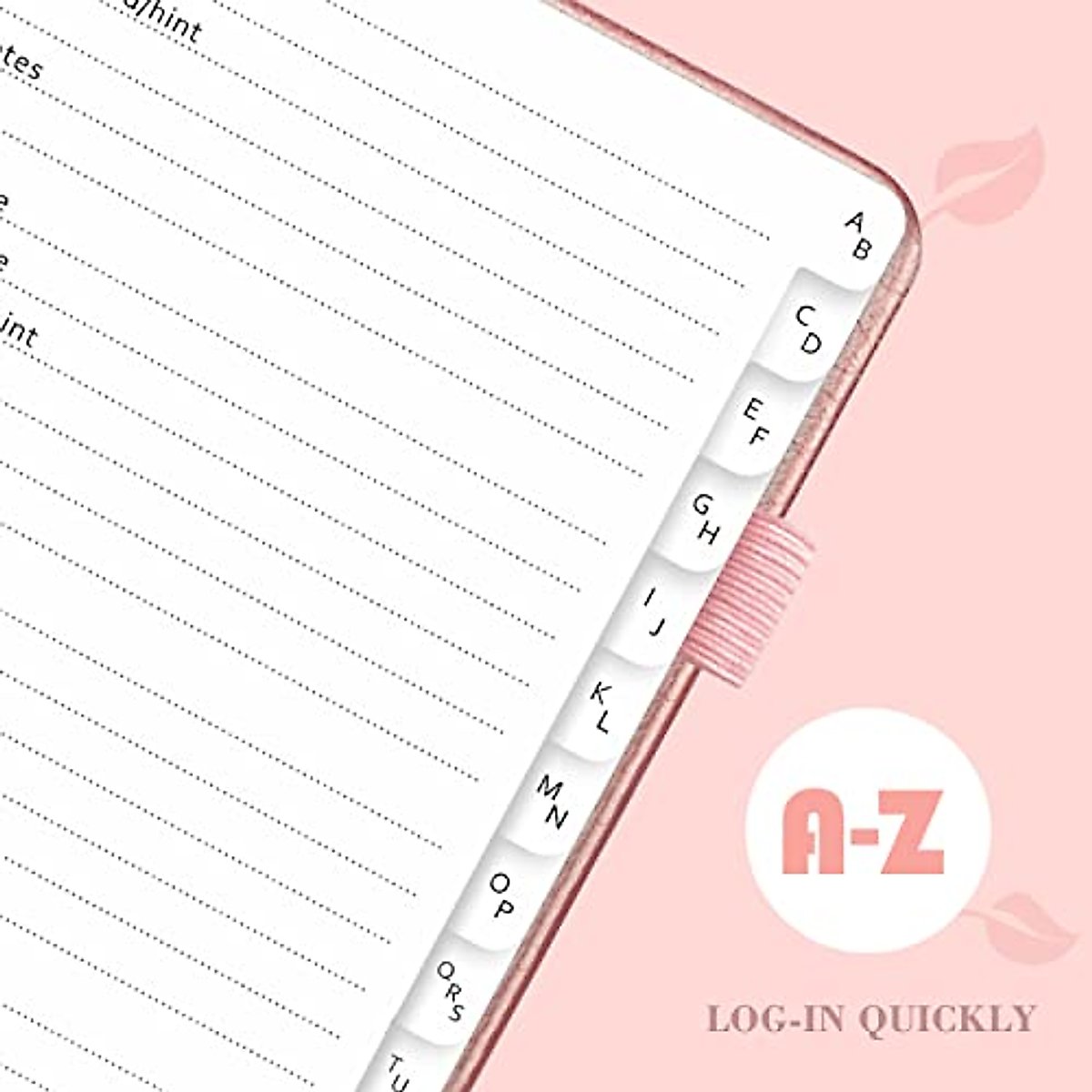 ZICPERY Password Book with Alphabetical Tabs - Premium Leatherette Hardcover Internet Password Keeper Logbook - Untitled Medium Size Password Notebook & Organizer for Home or Office (Rose Gold)