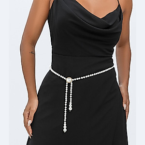 Wriidy Pearl Belt White Waist Chain Adjustable Dresses Plus Size Women Belly Jewelry Accessories for Girls (Classic, 45 inches)