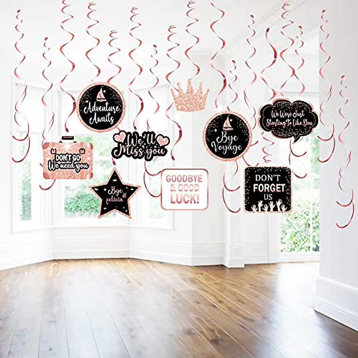 Rose Gold Farewell Party Decorations Supplies Kit, Will Miss You Banner, We Will Miss You Decorations, Going Away Party Hanging Swirls Decorations