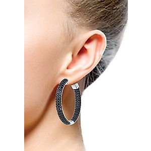 1.25" Sterling Silver Black Spinel Round Hoop Earrings (4.6 CT.T.W)