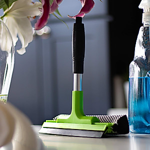 Window Squeegee Cleaning Tool | Squeegee Cleaner for Windows, Glass, Car Windshield | 2-in-1 Squeegee and Scrubber Sponge Washing Kit | Multi-Surface Washer - Indoor Outdoor Use