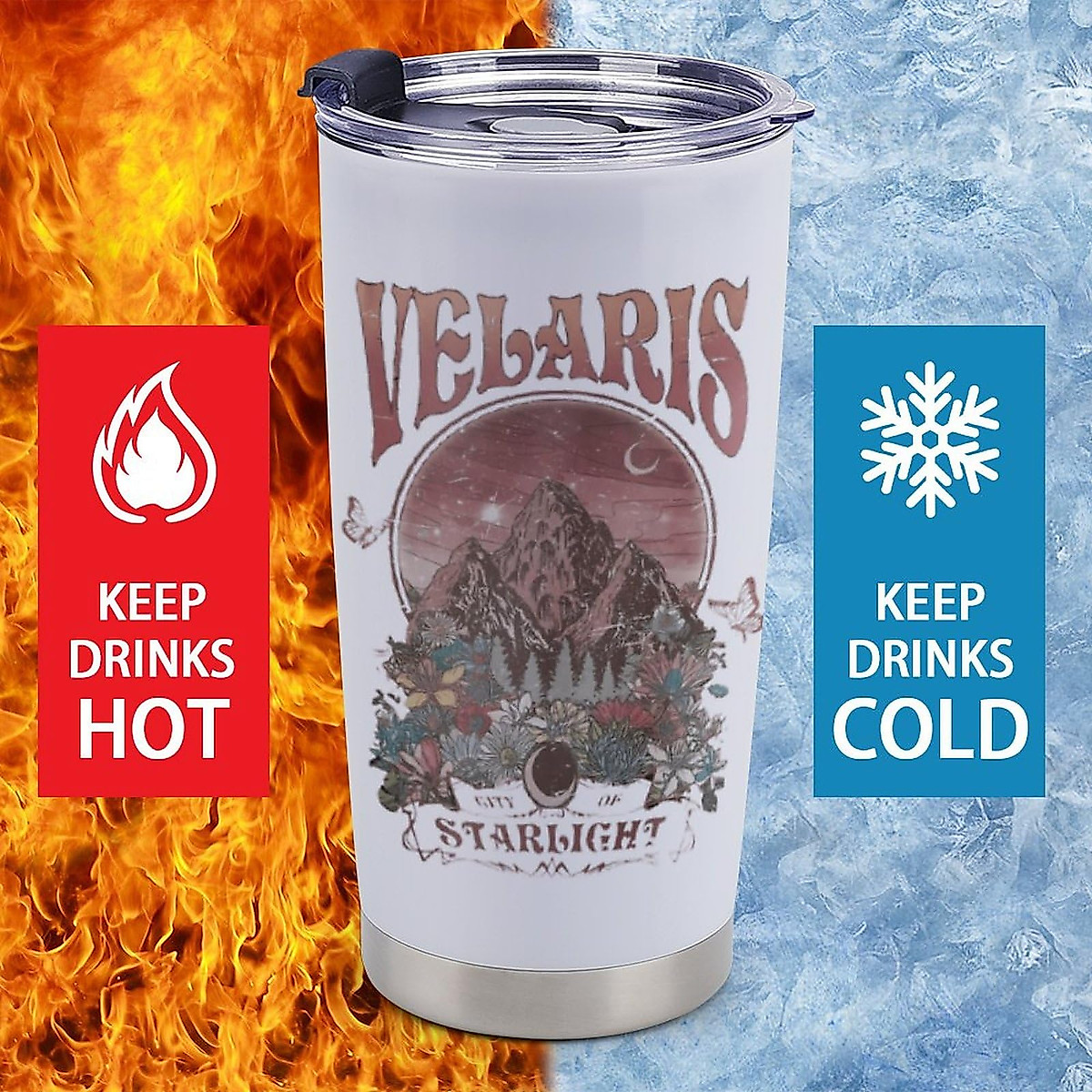 Velaris City Of Starlight Tumbler Acotar The Night Court Bookish 20 Oz Stainless Steel Insulated Tumblers with Lid And Straw Bookish Acotar Travel Coffee Mug Gifts