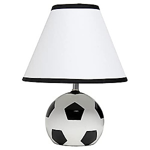 Simple Designs LT1079-SCR SportsLite 11.5" Tall Athletic Sports Soccer Ball Ceramic Bedside Table Desk Lamp w White Empire Fabric Shade w Black Trim for Kids' Room, Nursery, Bedroom,Gameroom, Mancave