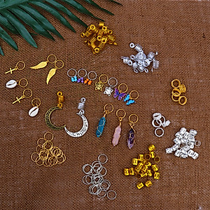 Loc Jewelry for Dreadlocks - Handmade Wire Wrapped Natural Crystal Adornment - Butterfly Hair Rings, Hair Charms, Coil Cuffs for Women, Girls, Men