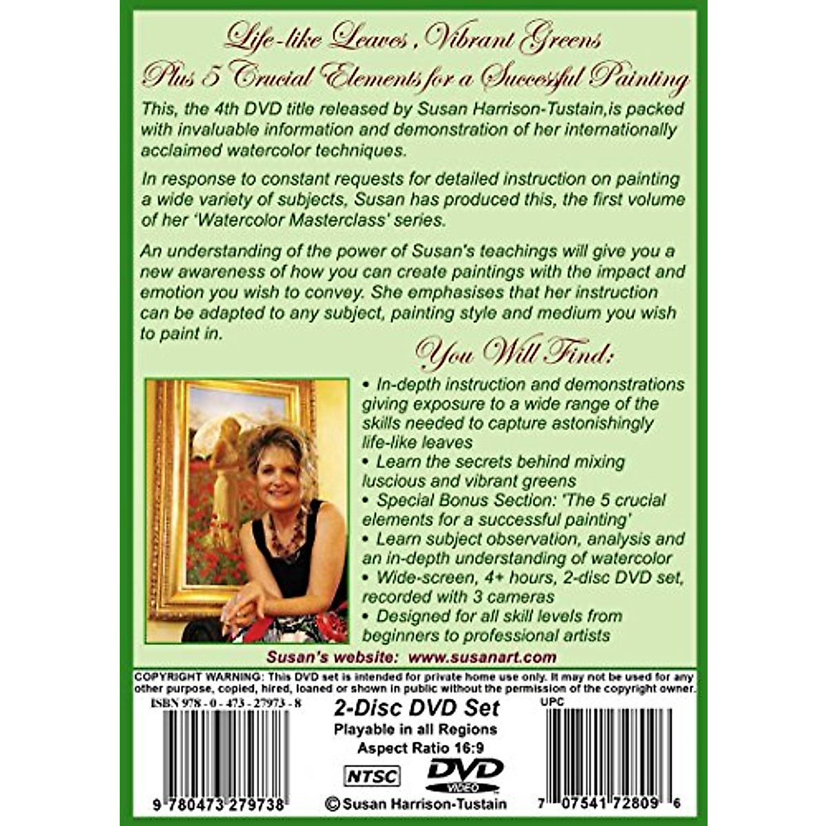 Susan Harrison-Tustain's Watercolor Masterclass Volume One. Life-like leaves, vibrant greens and 5 crucial elements for a successful painting.