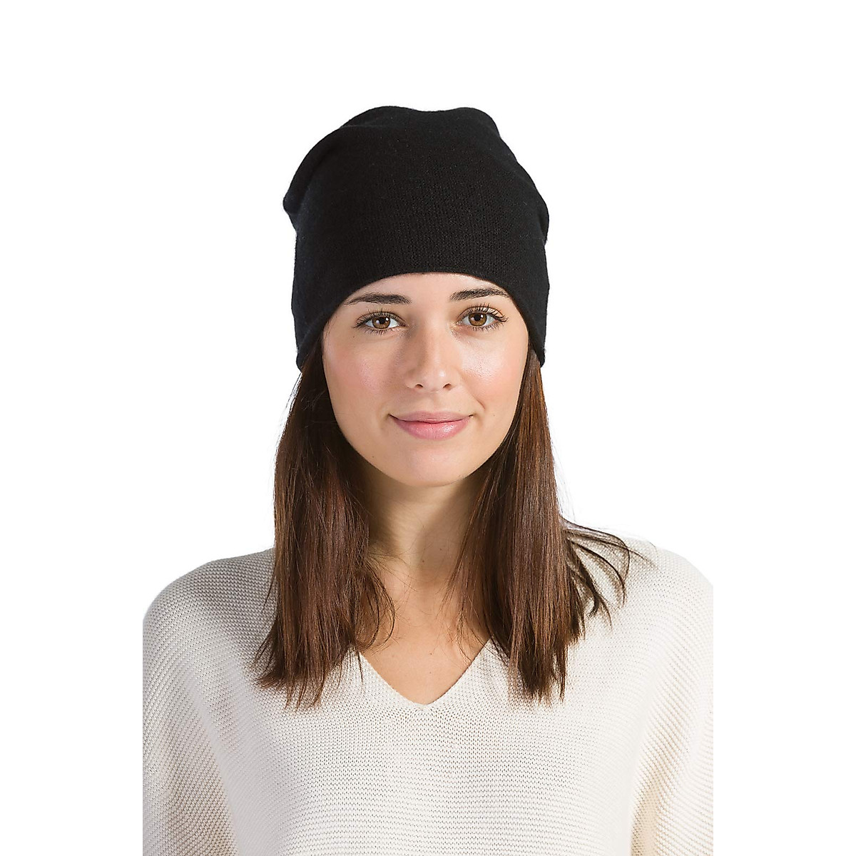 Fishers Finery Women's 100% Pure Cashmere Slouchy Beanie; Classic (Black)