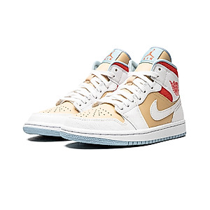Nike Women's WMNS Air Jordan 1 Mid Se “Sesame”, Sesame/White/Flash Crimson/PSY, 8.5W