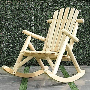 Casart Log Rocking Chair Wood Porch Rocker Lounge Patio Deck Balcony Furniture Rustic Single Rocker Natural