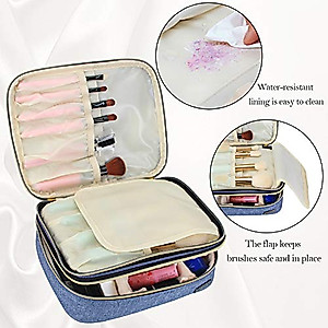 Teamoy Travel Makeup Brush Organizer, Cosmetic Brushes Bag Case with Compartment for Brushes and Beauty Essentials, Blue