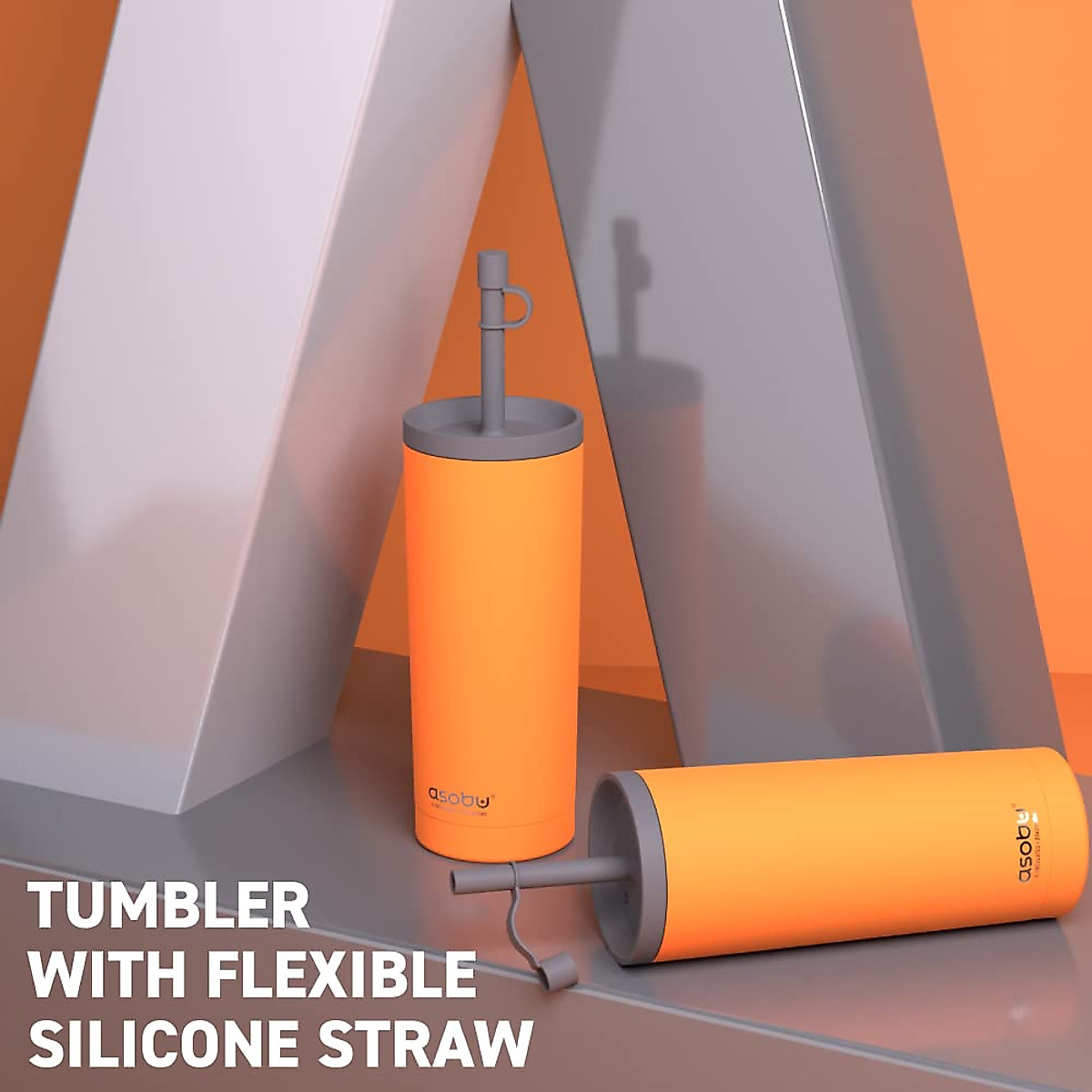 asobu Sippy Double Wall Stainless Steel Tumbler with Silicone Flexible Straw, 20 Ounces (Orange)