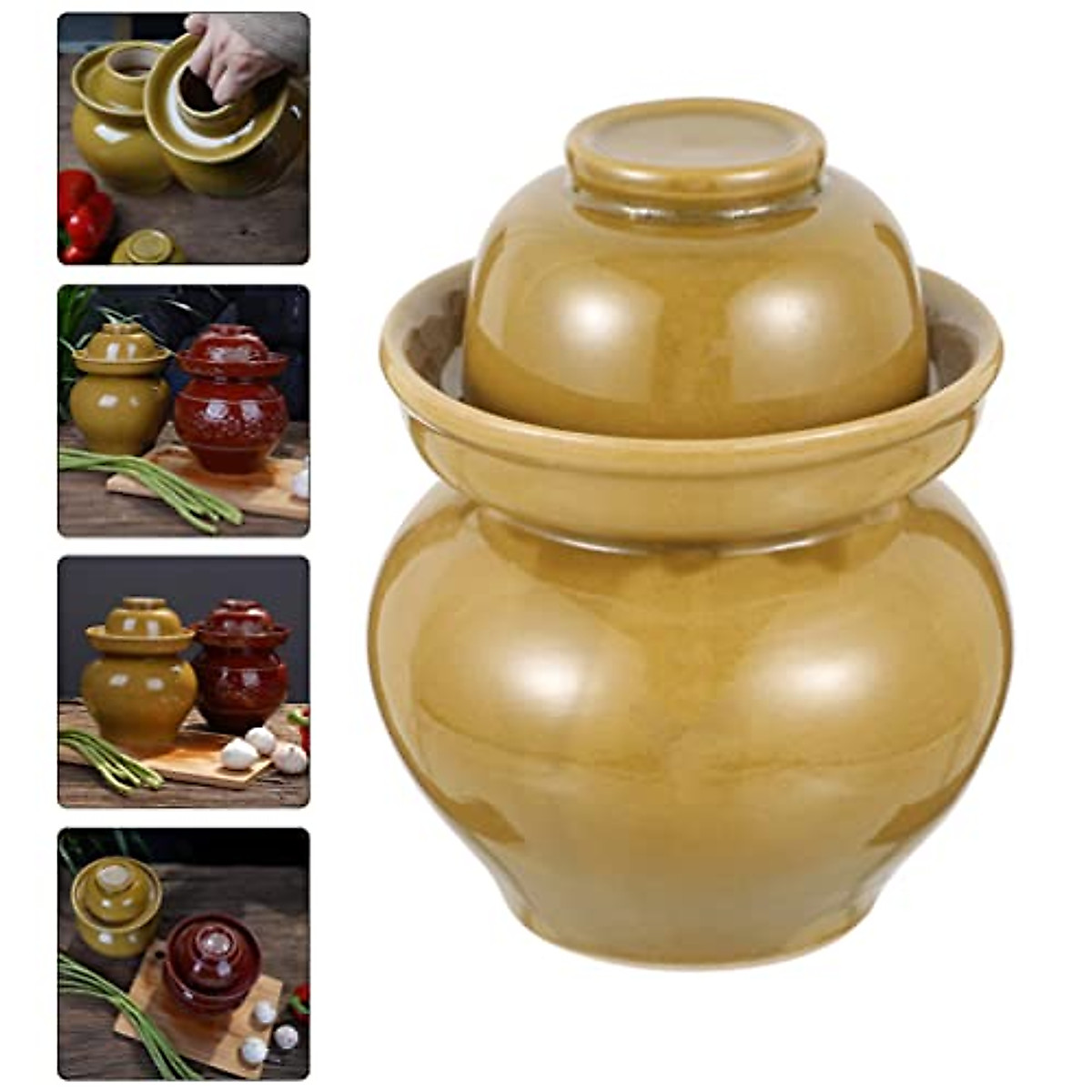 KOAIUS 1kg Terracotta Traditional Chinese Fermenting Jar Stoneware Pickles Jar with Water Sealed Airlock Lid Ceramic Food Canister Bottle for Pickling Kimchi Sauerkraut jar