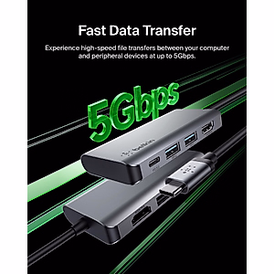 Belkin USB C Hub, 4-in-1 Multi-Port Laptop Dock with 4K HDMI, USB C Docking Station with 100 Watt Pass-Through Power Delivery, 2 X USB A Ports For MacBook Pro, Air, iPad Pro, Chromebook and More