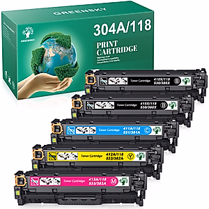 GREENSKY Remanufactured Toner Cartridge Replacement for HP 304A 305A 312A 305X 312X for Canon 118 for M451 M475 M476 CP2025 CM2320 MF8580CDW MF8350CDN LBP7660CDN Printer (5 Pack)