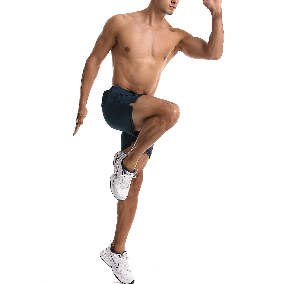 Surenow Men's Workout Running Shorts Quick Dry Athletic Shorts 5" Lightweight Active Gym Shorts with Zipper Pockets Navy Blue